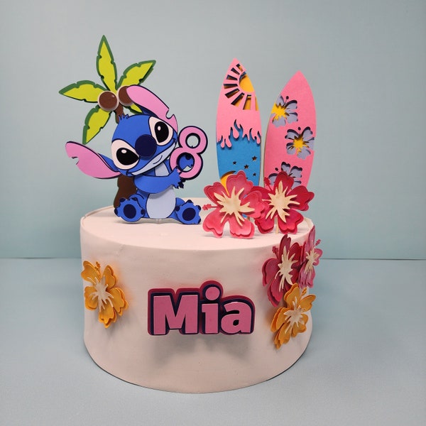 Pink and Blue Stitch Cake Topper - Etsy