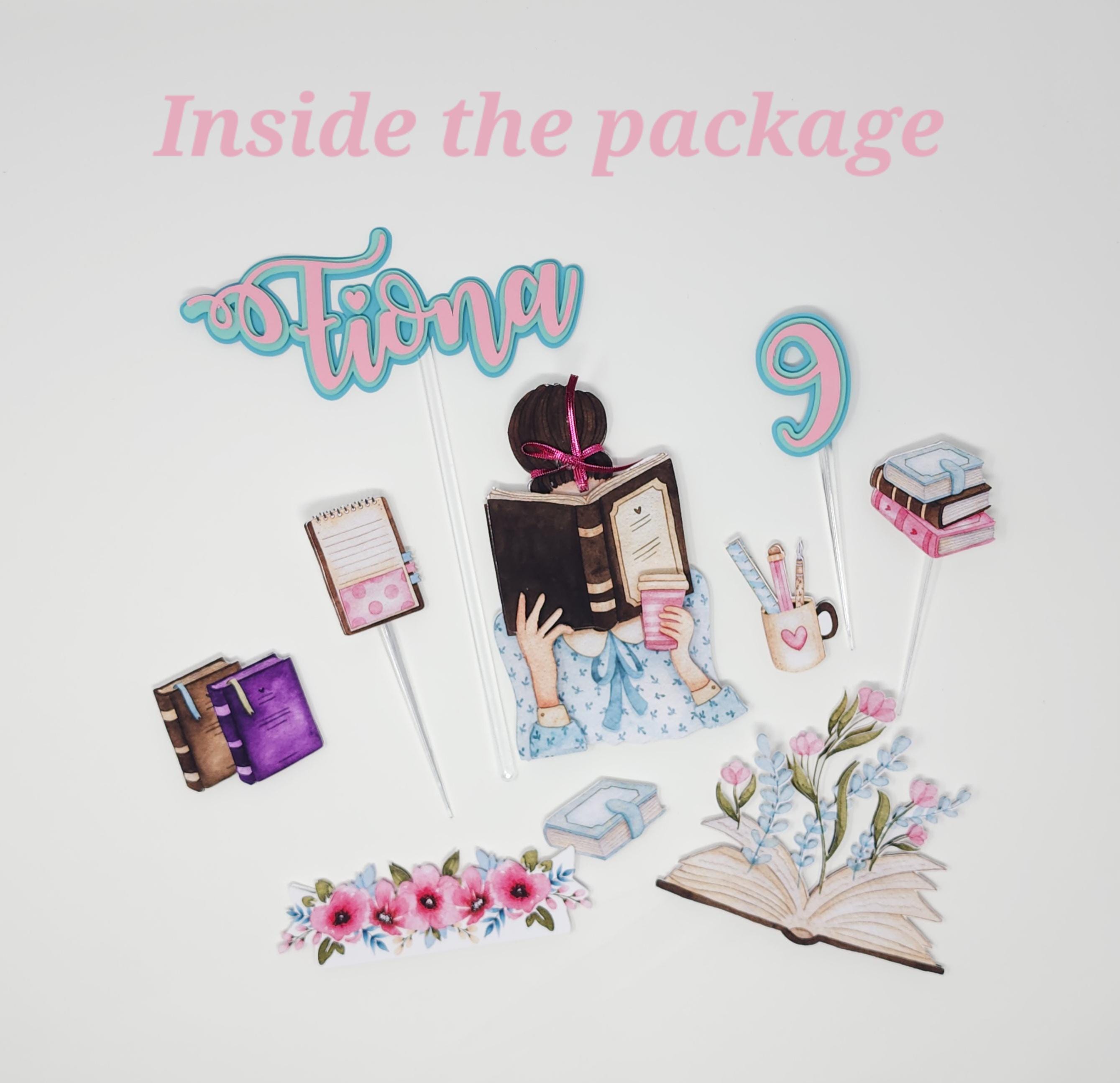 Girl Reading Cake Topper / I Love Books Cake Topper / Book Cake Topper ...