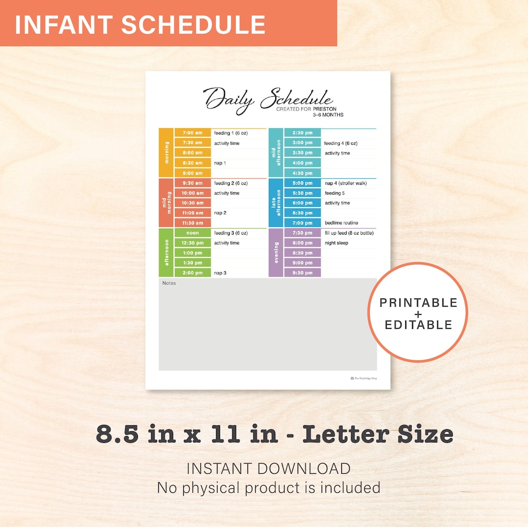 Infant Daily Routine: Printable Editable Baby Care Routine - Etsy