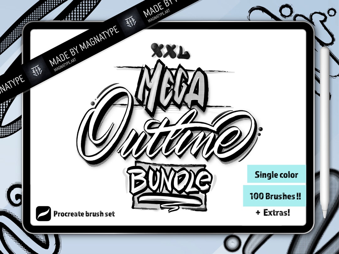XXL Outline Lettering, Calligraphy Procreate Brush Bundle. Graffiti ...