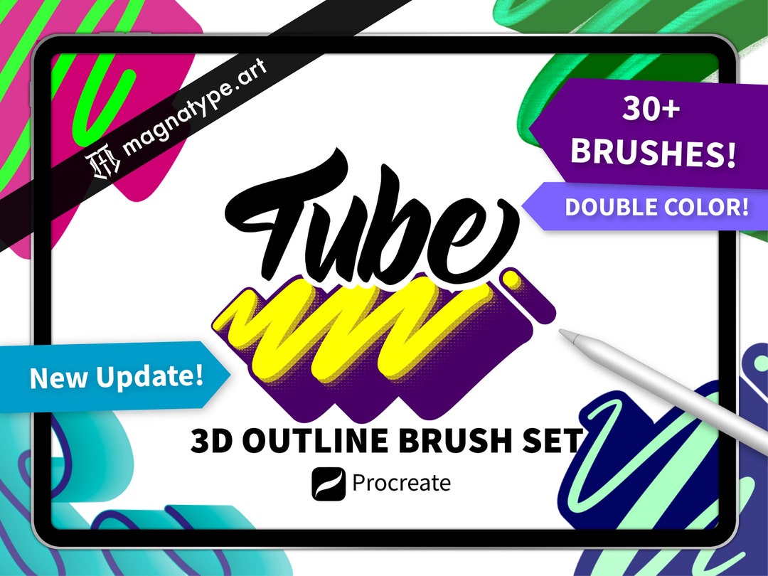 3D Tube Outline Double Color Brush Set for Procreate | Double Brushes ...