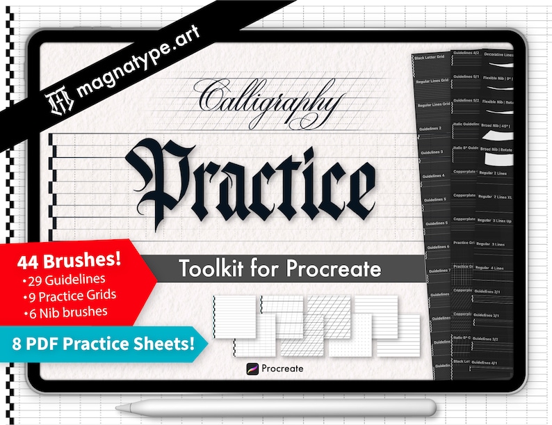 Procreate Calligraphy Toolkit: Brushes, Grids, Guidelines (digital PDF ...