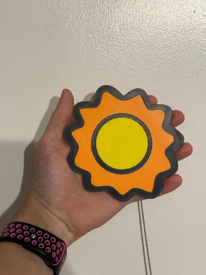3D Printed Sun Badge Necklace - 18in Chain - Etsy