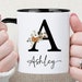 Black Floral Initial Letter Mug Monogram Alphabet Mug Personalized ...