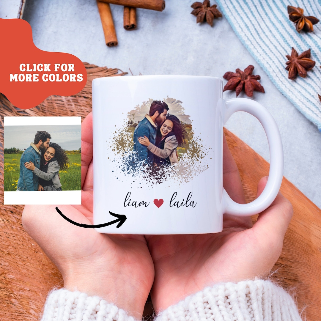 Personalized Couple Photo Paint Splatter Mug, Customizable Coffee Cup ...