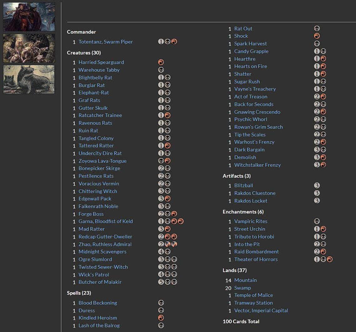 Totentanz, Swarm Piper MTG EDH Custom Commander Deck, Rat Tribal 0407 ...