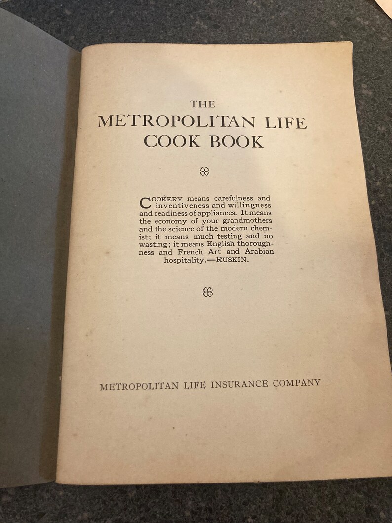 1920s the Metropolitan Cook Book Vintage Ephemera Met Life - Etsy