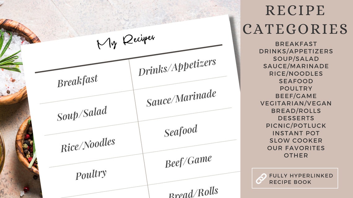 Remarkable Recipe Book Template Instant Download With Hyperlinks - Etsy