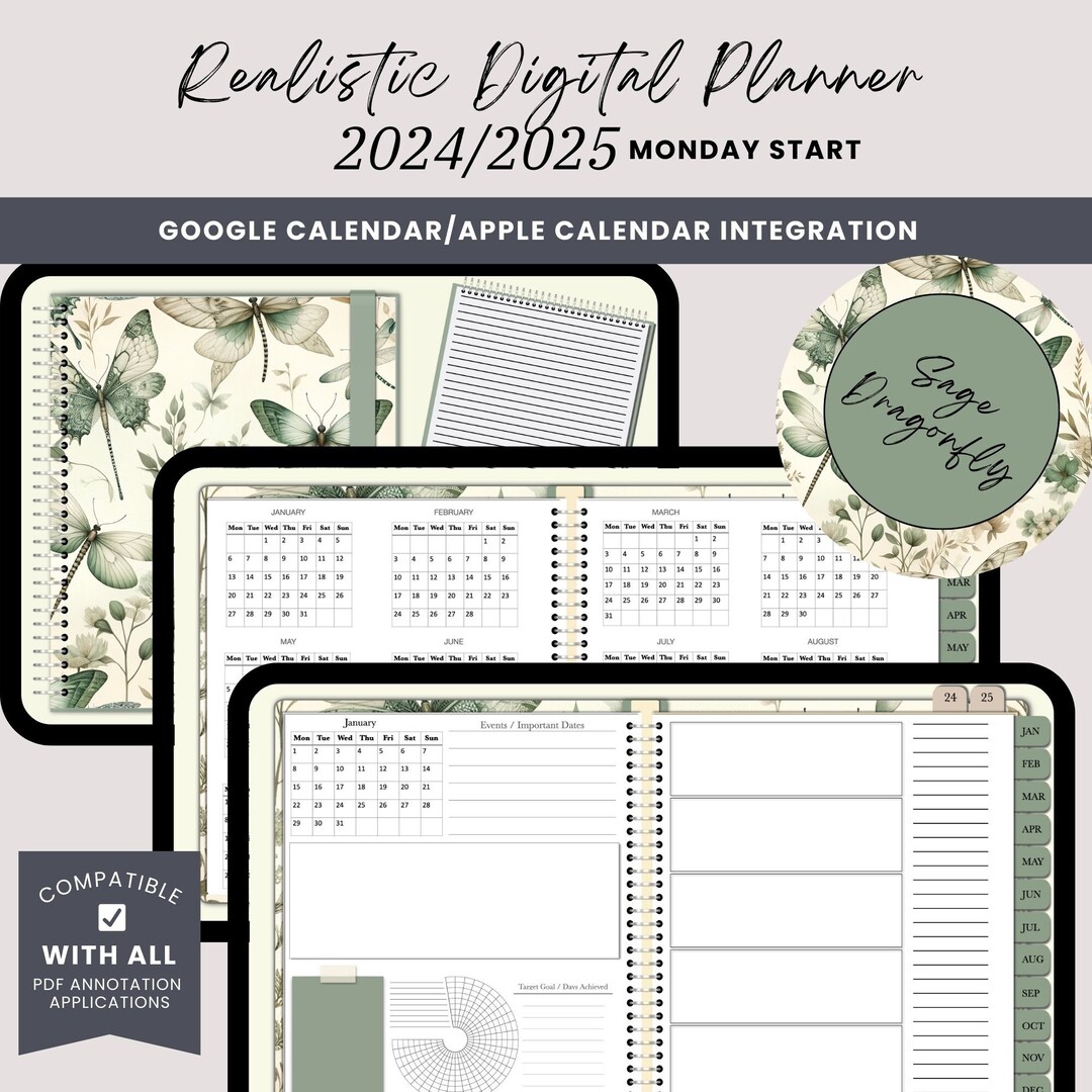 Realistic Digital Planner 2024 2025 With Google and Apple Calendar ...