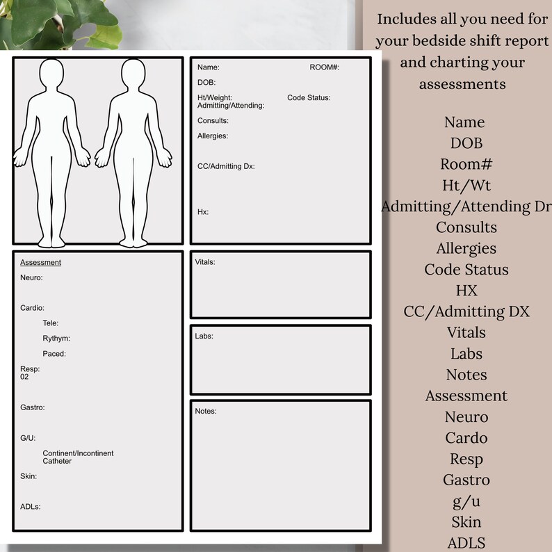 RN Report Sheet, RN Assessment Sheet, Nurse Report Sheet Digital or ...