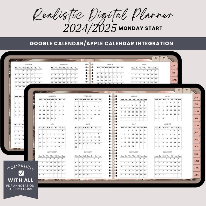 Realistic Digital Planner 2024 2025 With Google and Apple Calendar ...