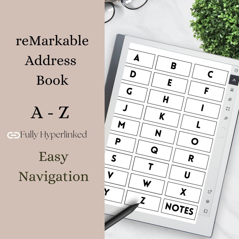 Remarkable Address Book, A-Z Tabs Hyperlinked Notebook, Digital Address ...