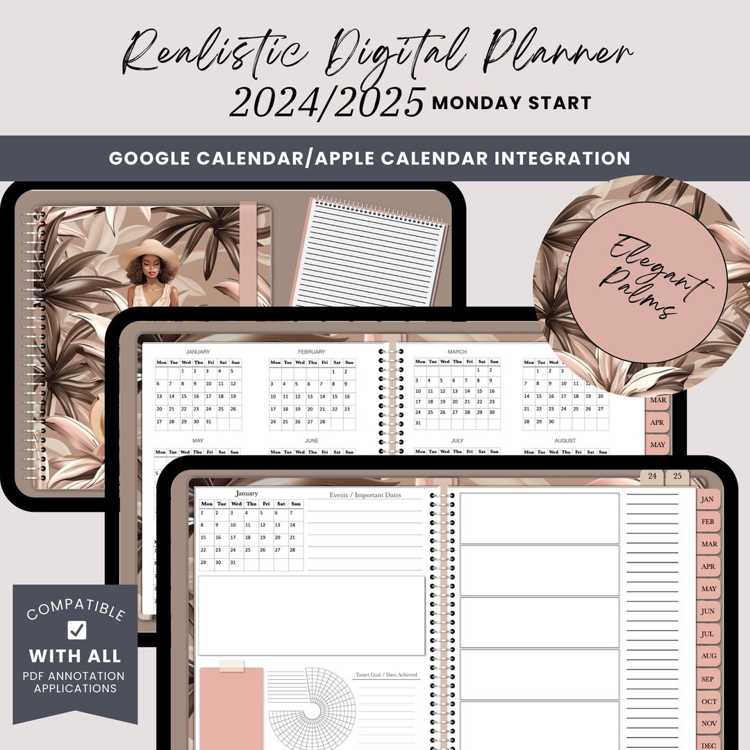 Realistic Digital Planner 2024 2025 With Google and Apple Calendar ...