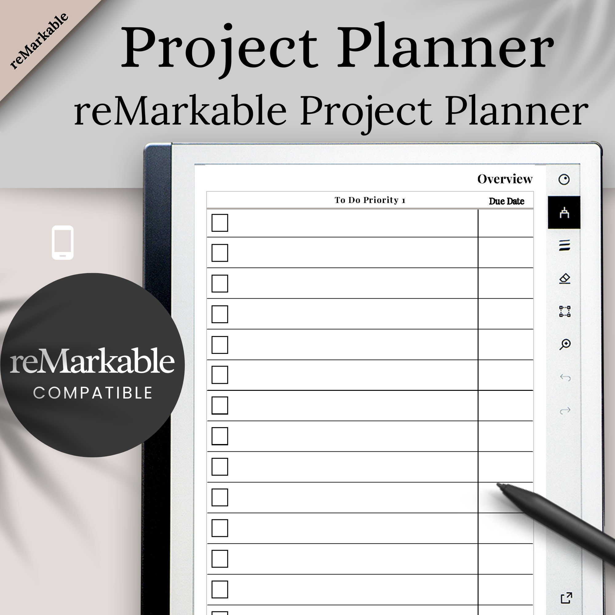 Remarkable Project Planner Digital Project Planner - Etsy