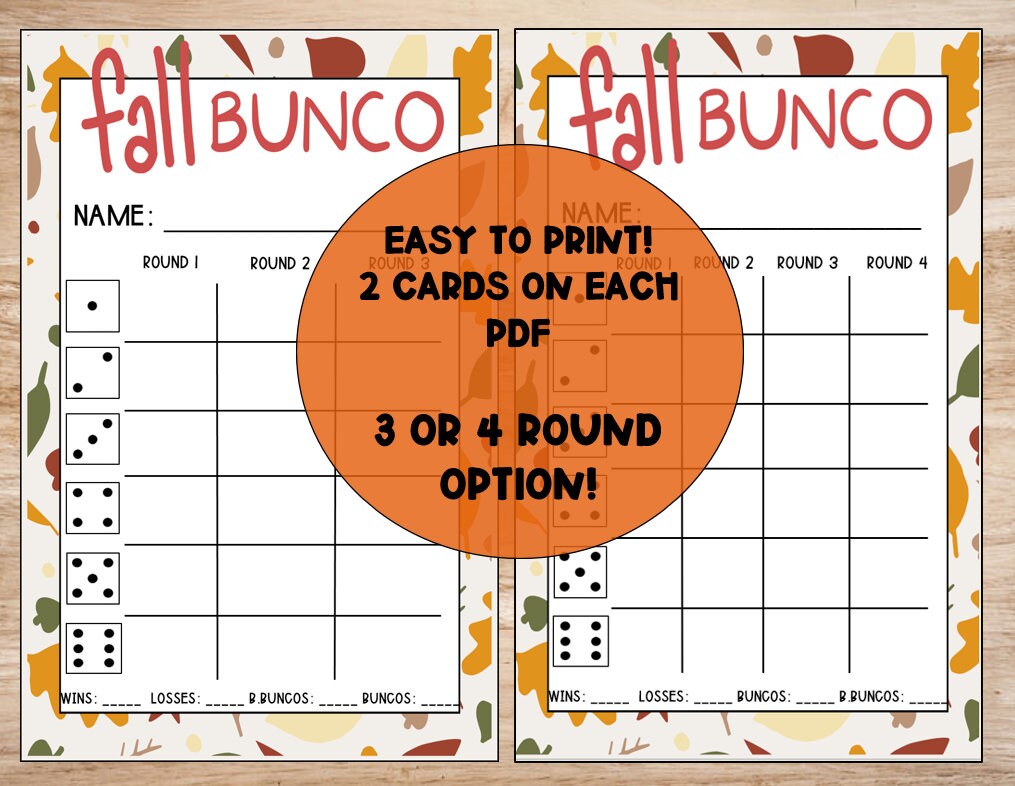 Printable Fall Bunco Party Set (printable Pdfs) - Etsy