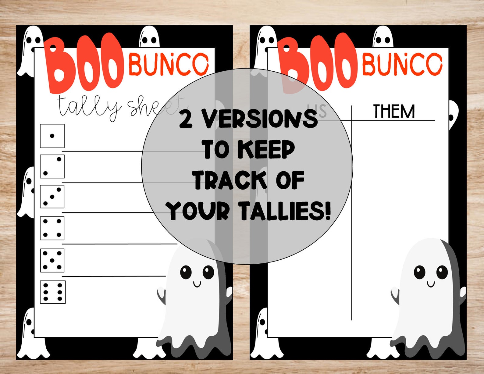 Printable Boo Theme Bunco Set: Score Cards (2 Versions), Tally Sheet (2 ...