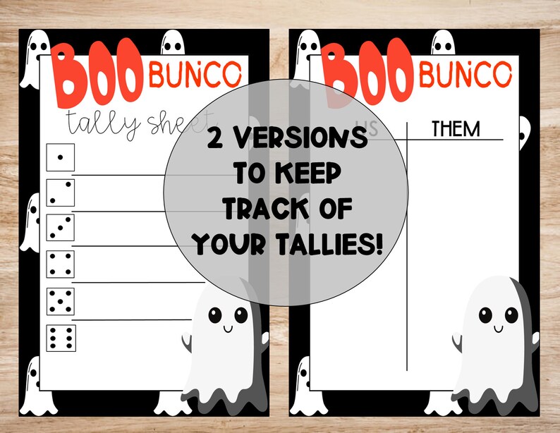 Printable Boo Theme Bunco Set: Score Cards (2 Versions), Tally Sheet (2 ...