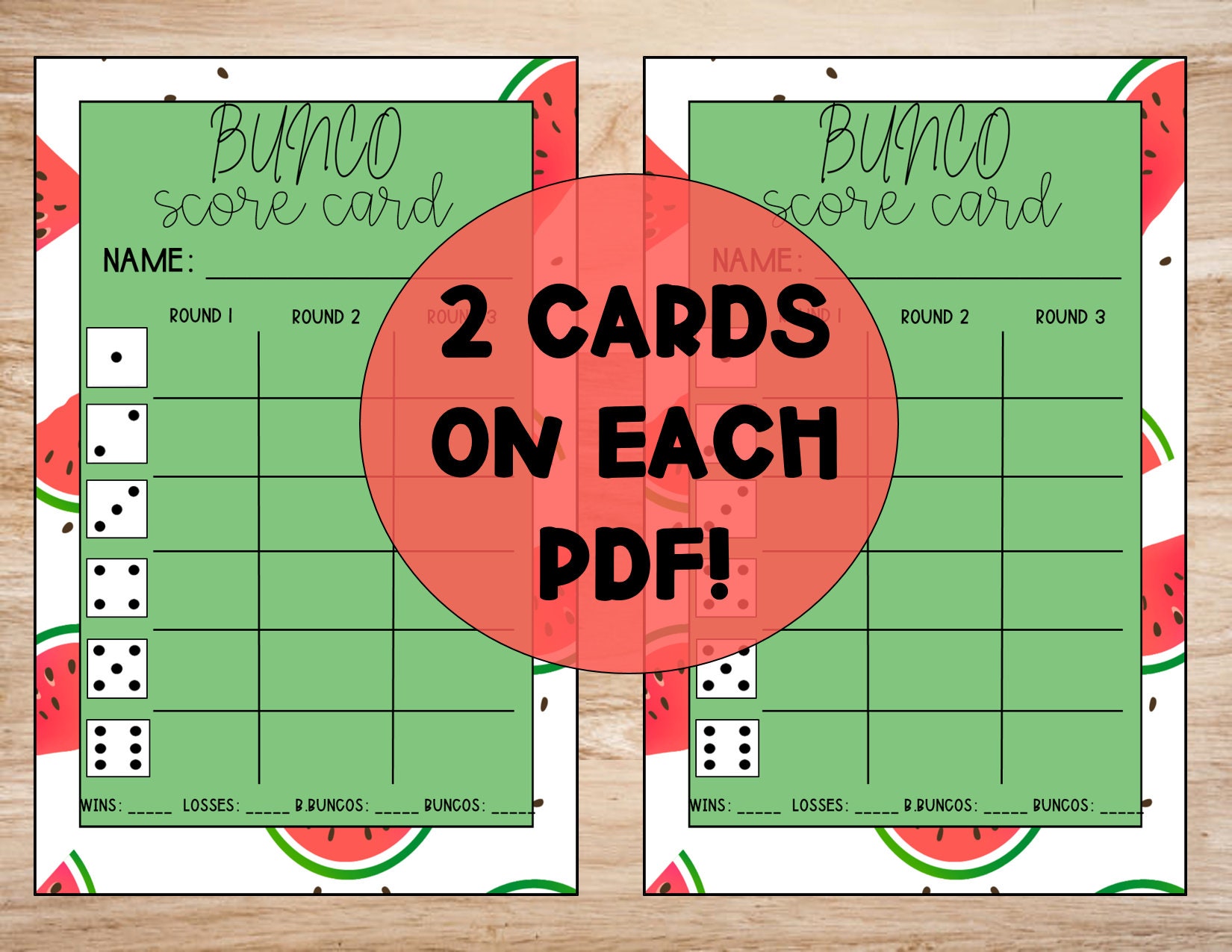 Printable Watermelon Theme Bunco Set: Score Card, Tally Sheet (2 ...