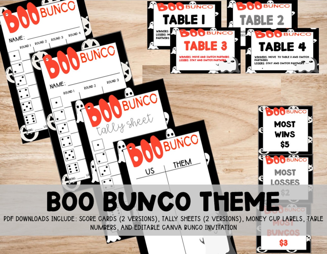 Printable Boo Theme Bunco Set: Score Cards (2 Versions), Tally Sheet (2 ...