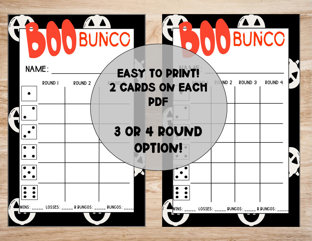 Printable Boo Theme Bunco Set: Score Cards (2 Versions), Tally Sheet (2 ...