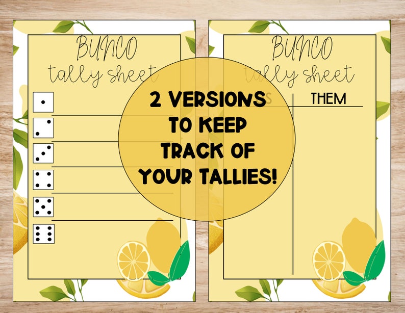 Printable Lemon Theme Bunco Set: Score Card, Tally Sheet (2 Versions ...