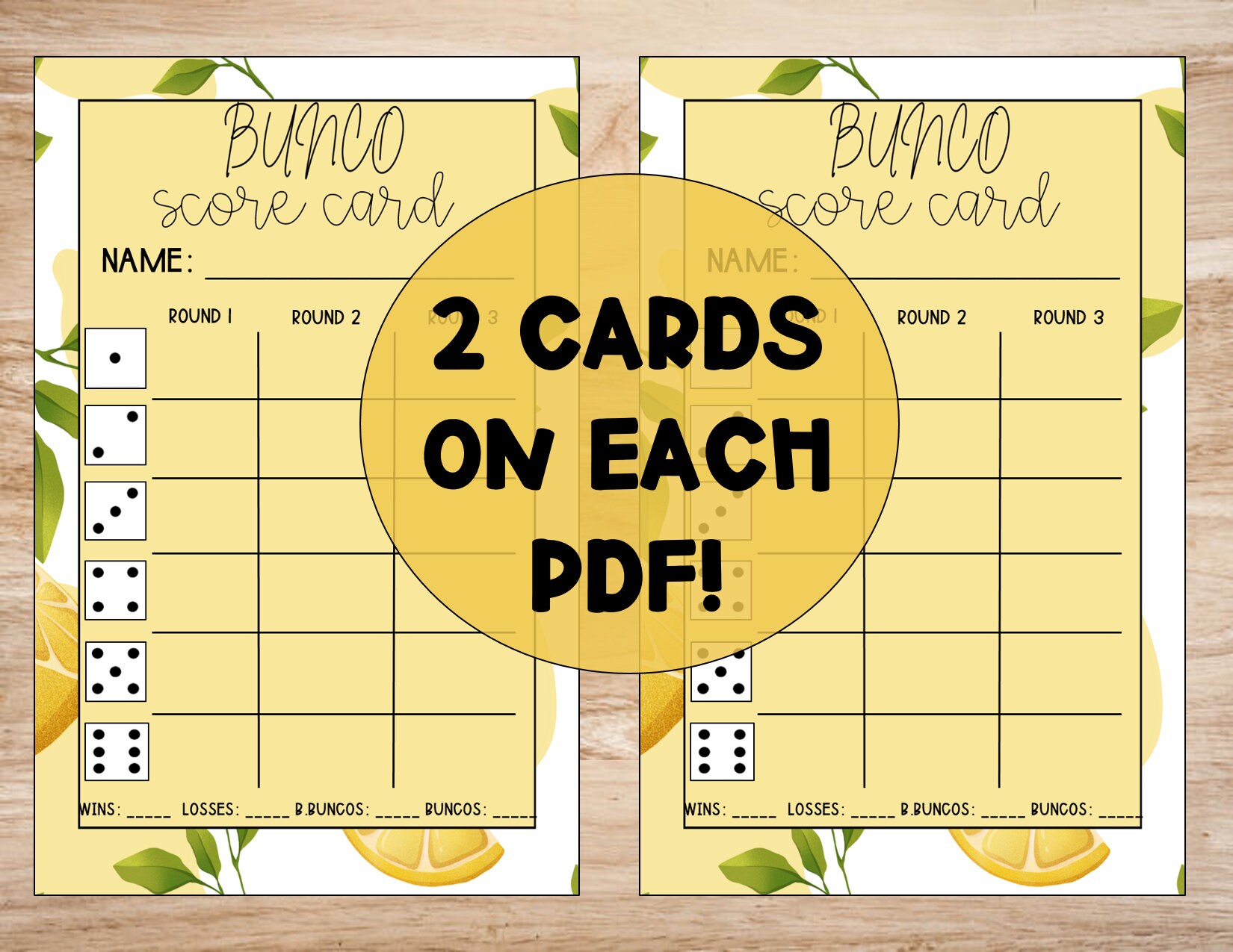 Printable Lemon Theme Bunco Set: Score Card, Tally Sheet 2 Versions ...