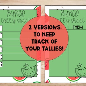 Printable Watermelon Theme Bunco Set: Score Card, Tally Sheet (2 ...
