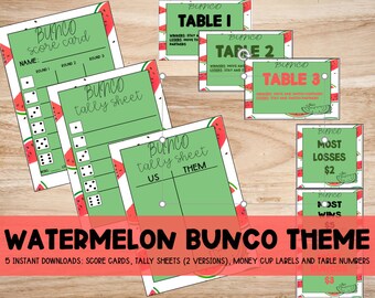 WATERMELON Summer Bunco Score Card Sheet With Matching Table - Etsy