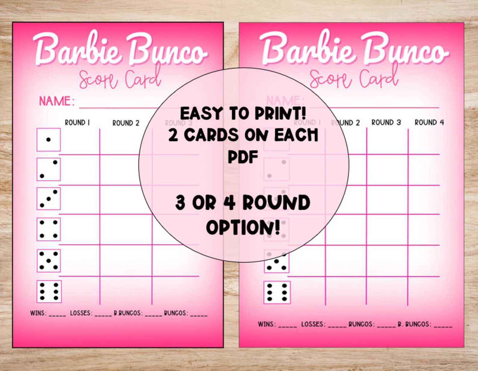 Printable Barbie Theme Bunco Set: Score Cards (2 Versions), Tally Sheet ...