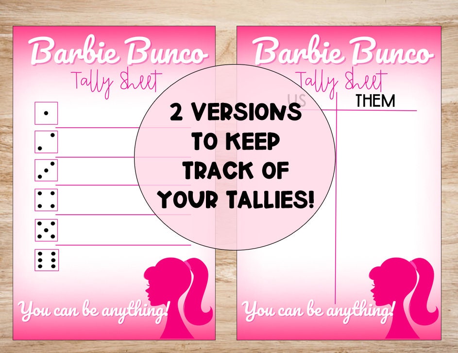 Printable Barbie Theme Bunco Set: Score Cards (2 Versions), Tally Sheet ...