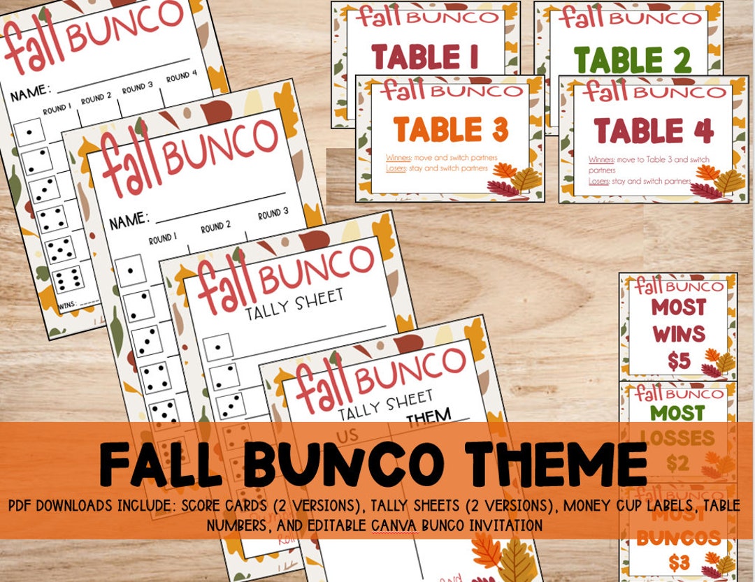 Printable Fall Bunco Set: Score Cards (2 Versions), Tally Sheet (2 ...