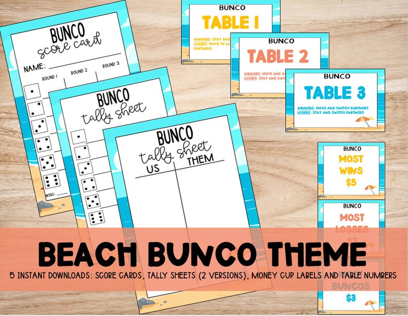 Printable Beach Theme Bunco: Score Card, Tally Sheet (2 Versions ...