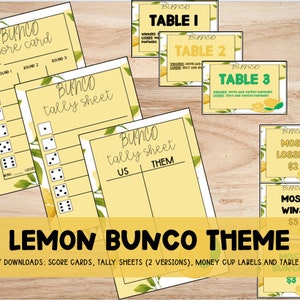 Printable Lemon Theme Bunco Set: Score Card, Tally Sheet (2 Versions ...