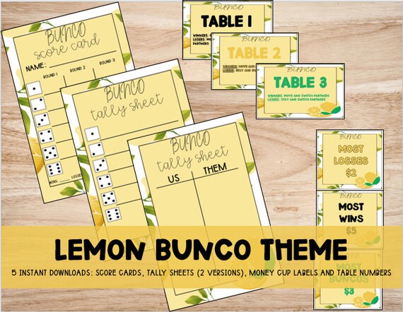 Printable Lemon Theme Bunco Set: Score Card Tally Sheet 2 - Etsy
