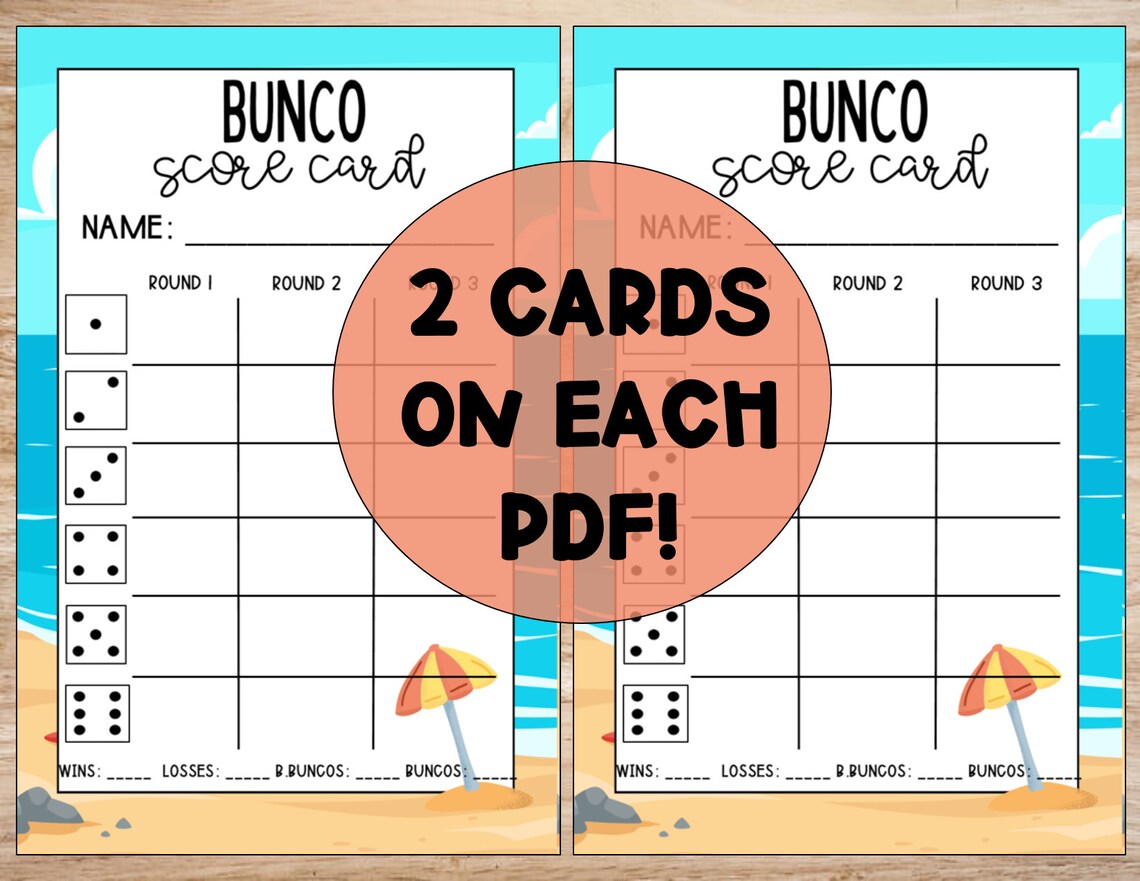 Printable Beach Theme Bunco: Score Card, Tally Sheet (2 Versions ...