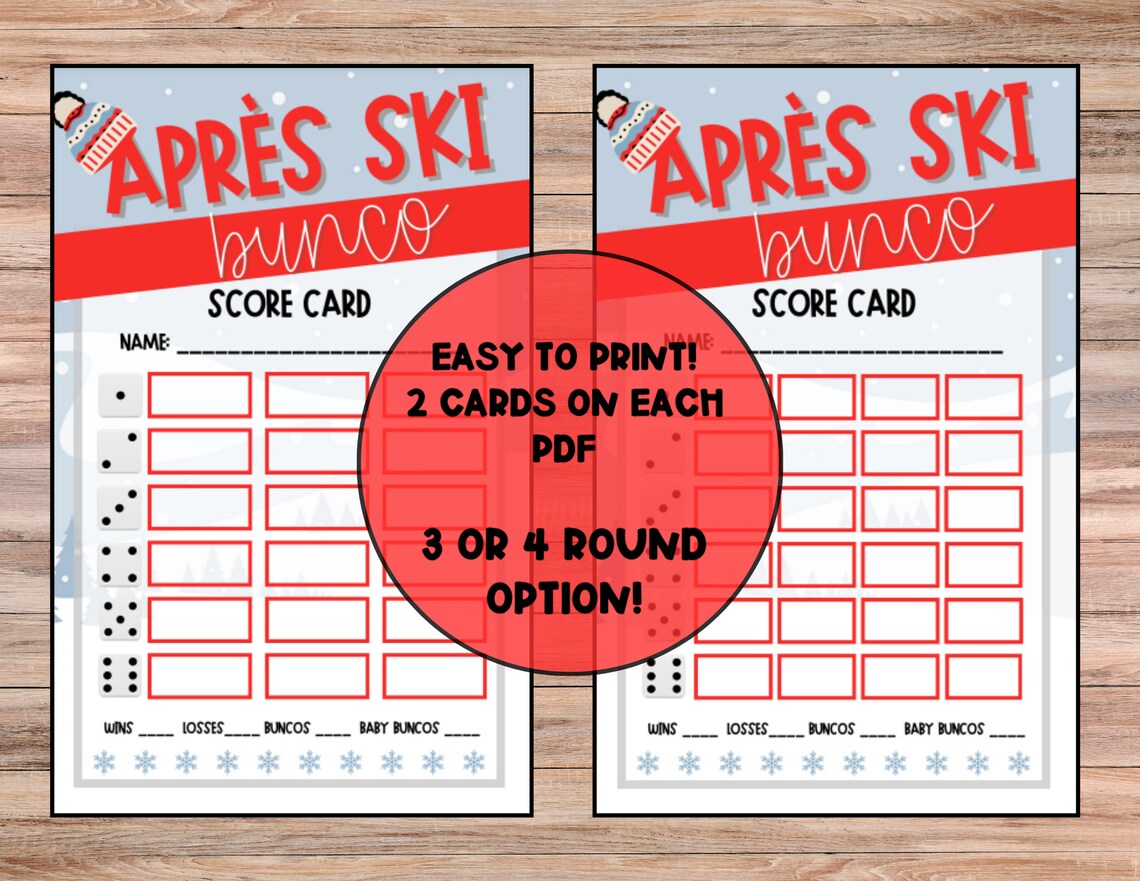Printable Après Ski Theme Bunco Set: Score Cards 2 Versions, Tally ...