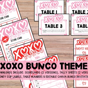 Printable XOXO Theme Bunco Set: Score Cards (2 Versions), Tally Sheet ...
