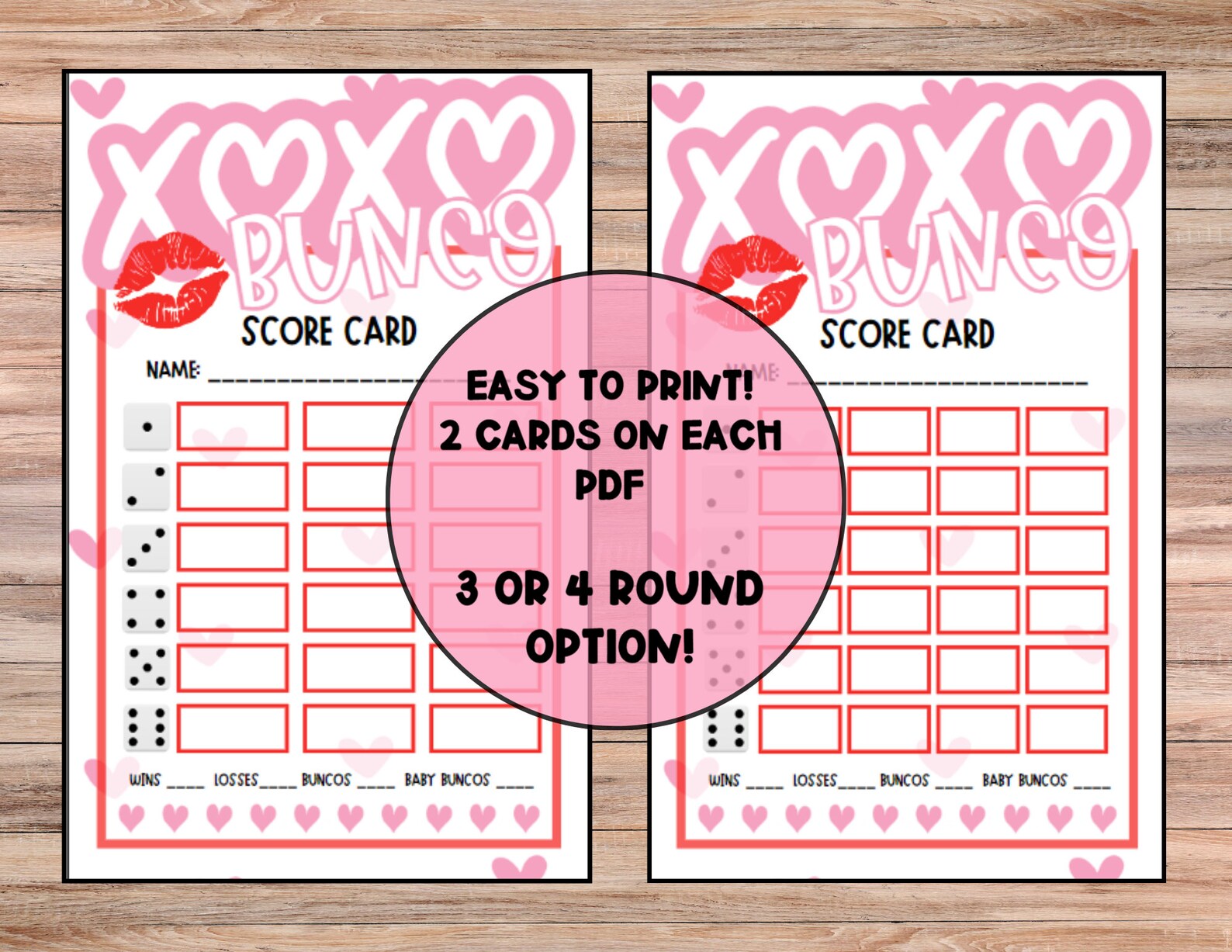 Printable XOXO Theme Bunco Set: Score Cards 2 Versions, Tally Sheet 2 ...