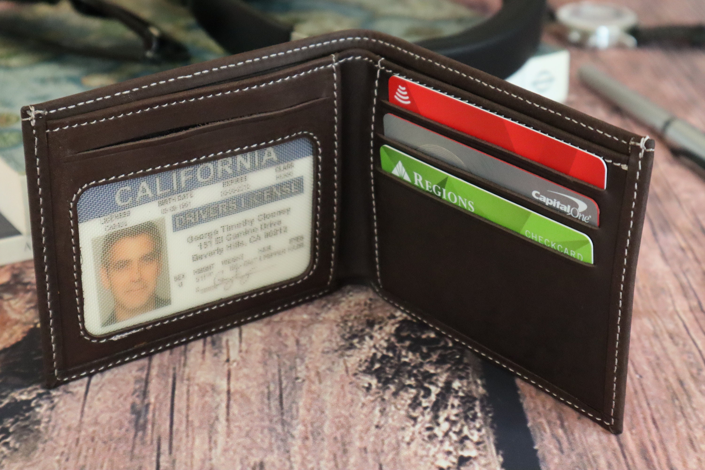 Genuine Leather Bifold Wallet for Men, Gift for Him, Personalized ...