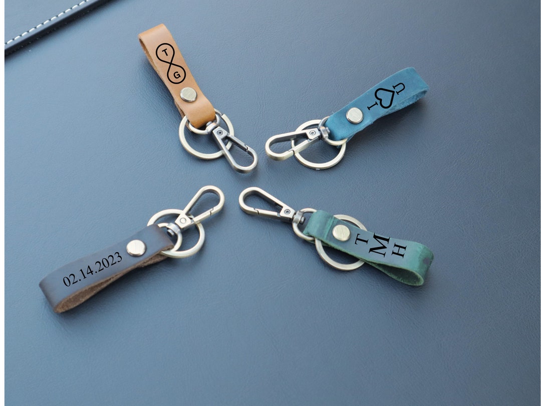 Engraved Leather Keychain – Personalized Gift for Him – Custom Keychain ...