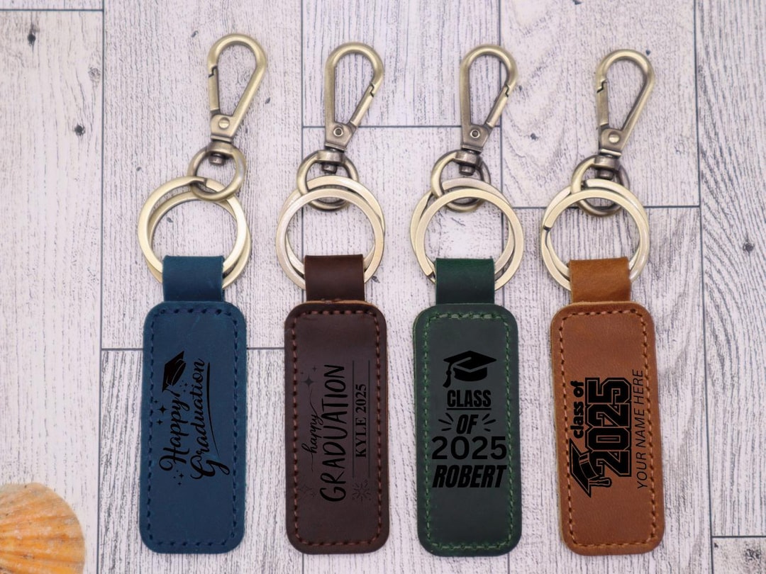 Personalized Graduation Gift Leather Keychain for Him, Custom Engraved ...