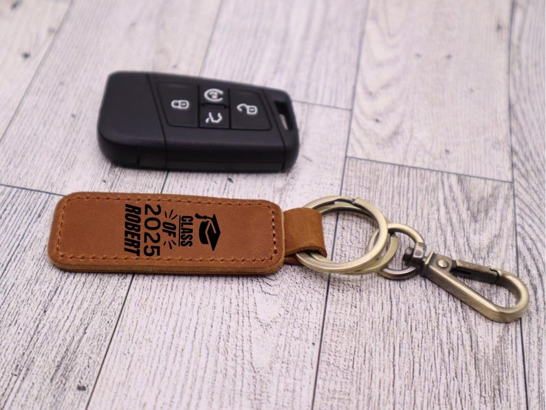 Personalized Graduation Gift Leather Keychain for Him, Custom Engraved ...