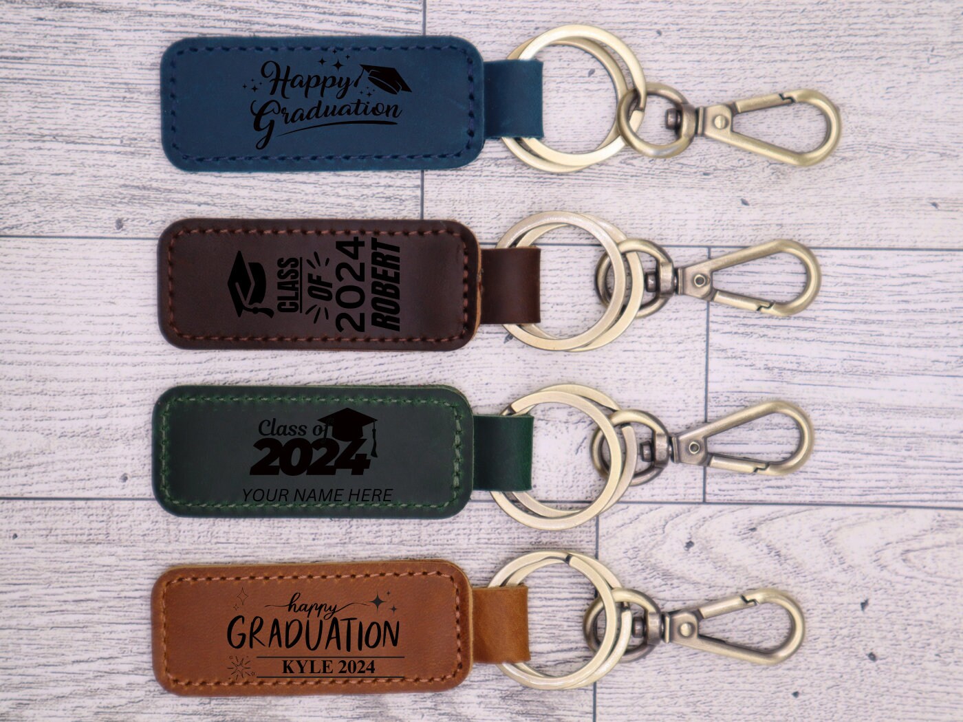 Personalized Graduation Gift Leather Keychain for Him, Custom Engraved ...