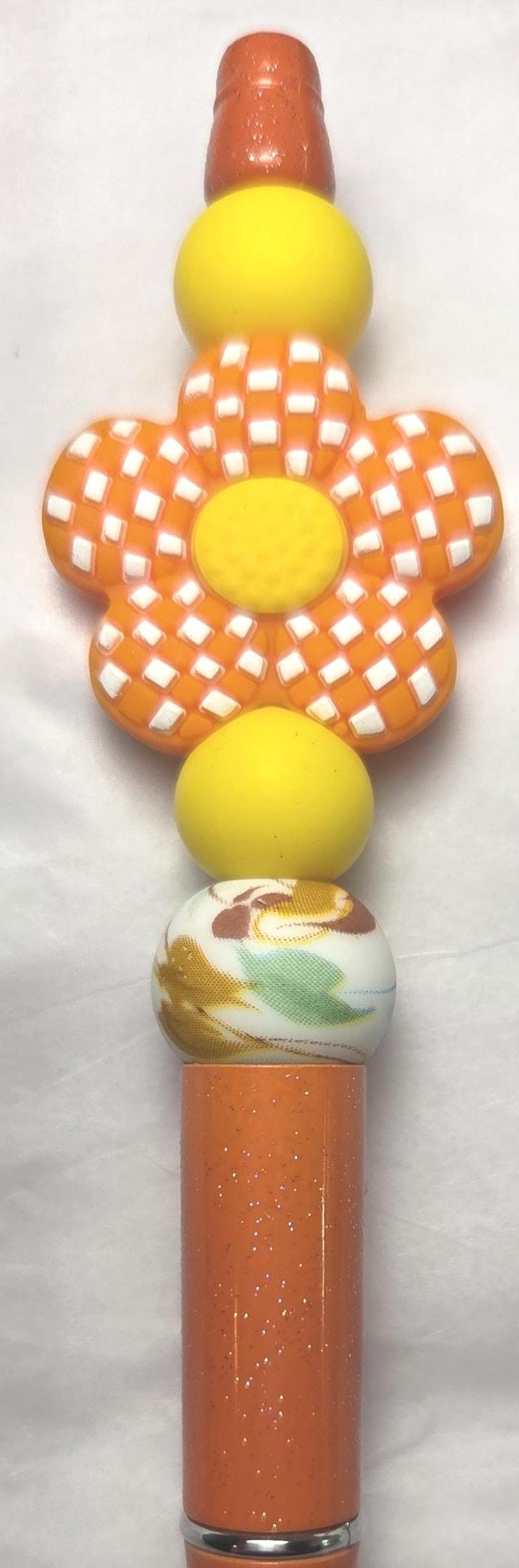 Orange and Yellow Checkered Daisy Flower Beaded Pen - Etsy