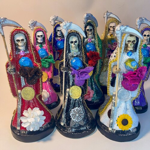 Bronze Santa Muerte With Rosary Santa Muerte Altar Statue - Etsy