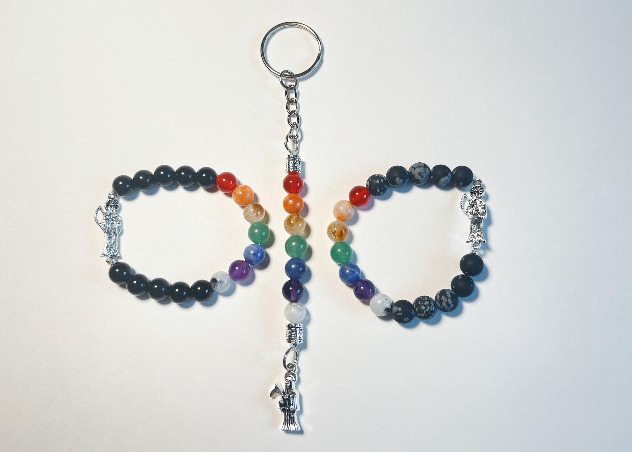 Santa Muerte Keychain 7 Colors Beaded Obsidian Snowflake - Etsy