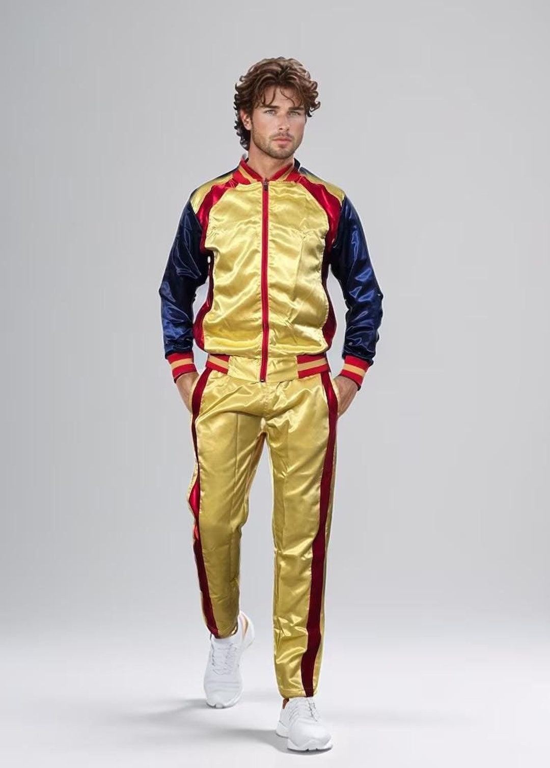Shiny Satin Tracksuit With Side Stripes Suit Men's Sport Suit Women's ...