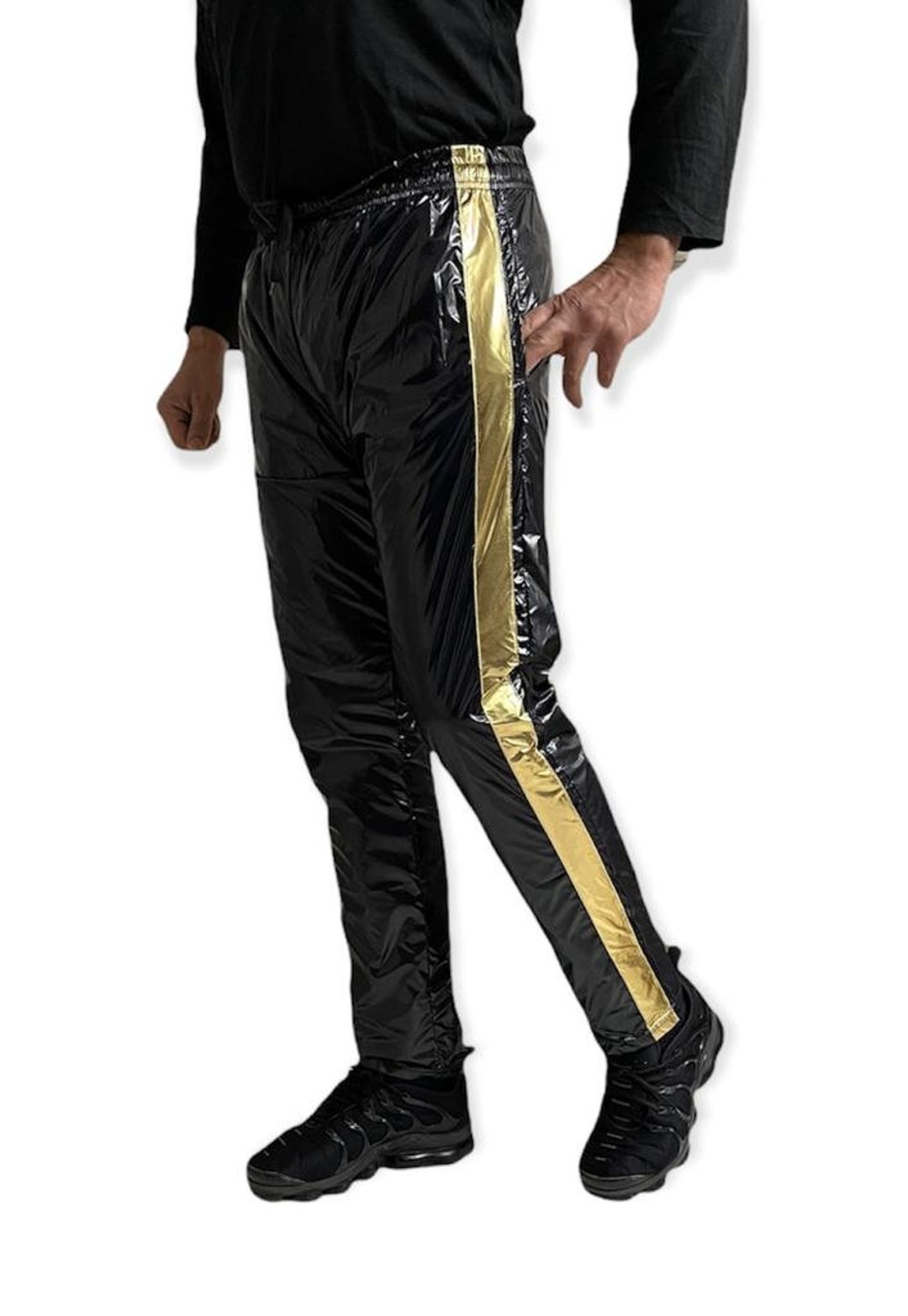 Pu-nylon Sports Pants Men – Jogging Pants With Side Stripes – Shiny ...