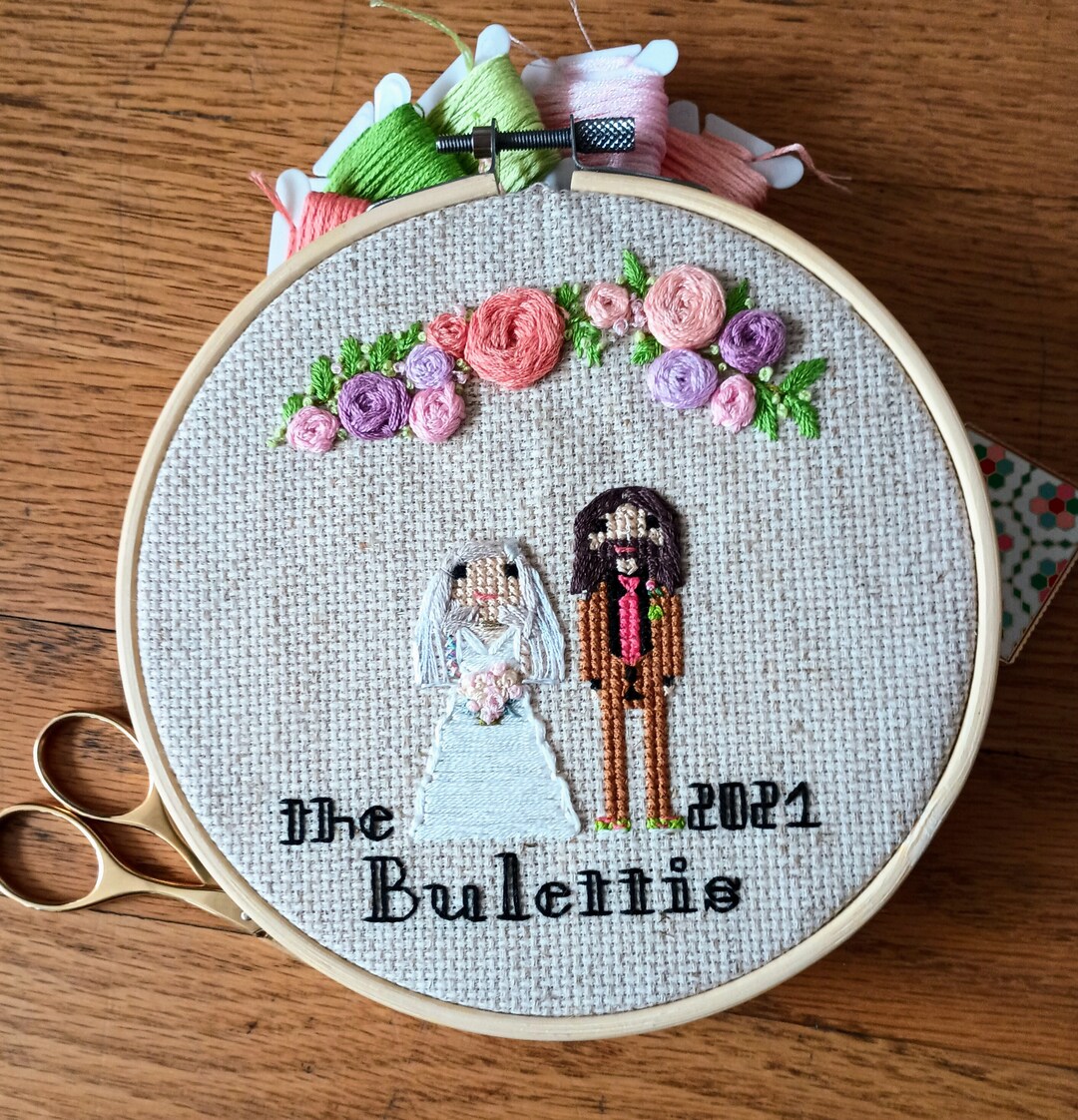 Embroidered Wedding Portrait: Cross Stitch Wedding, Custom Cross Stitch ...
