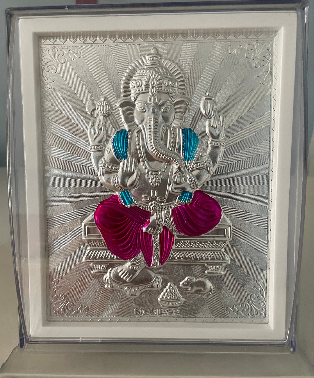 Beautiful Lord Ganesh Frame Silver Medium Size 8 Inches, Pooja Item ...